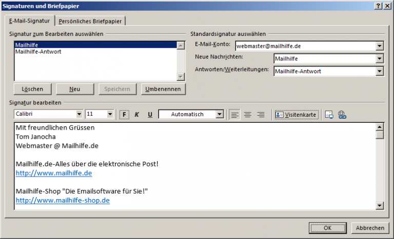 Signatur in Outlook › Outlook Anleitungen › Mailhilfe.de
