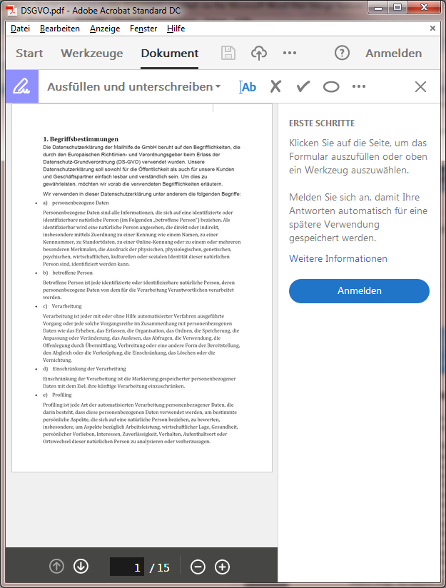 Verwendung der digitalen Signatur in den Dokumenten, die über die ...